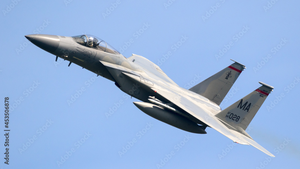 US Air Force (USAF) McDonnell Douglas F-15 Eagle fighter jet in flight ...