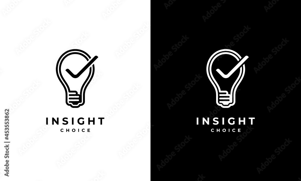 Light Bulb Insight Lamp Idea with Check Mark Choice Logo Design ...