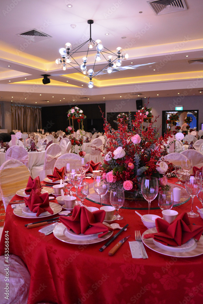 luxury wedding rom banquet sit down buffet party catering with flower ...