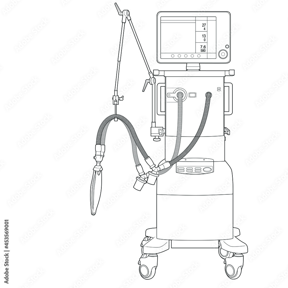 a device for artificial ventilation of the lungs. linear drawing of the ...