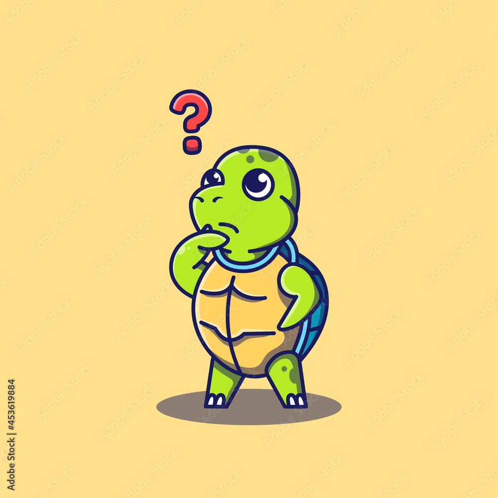 Cute Turtle Thinking Pose Vector Illustration. Flat cartoon style ...