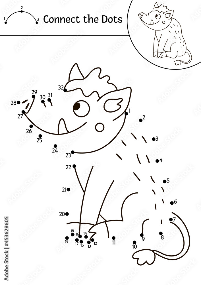 Vector dot-to-dot and color activity with cute boar. Forest connect the ...