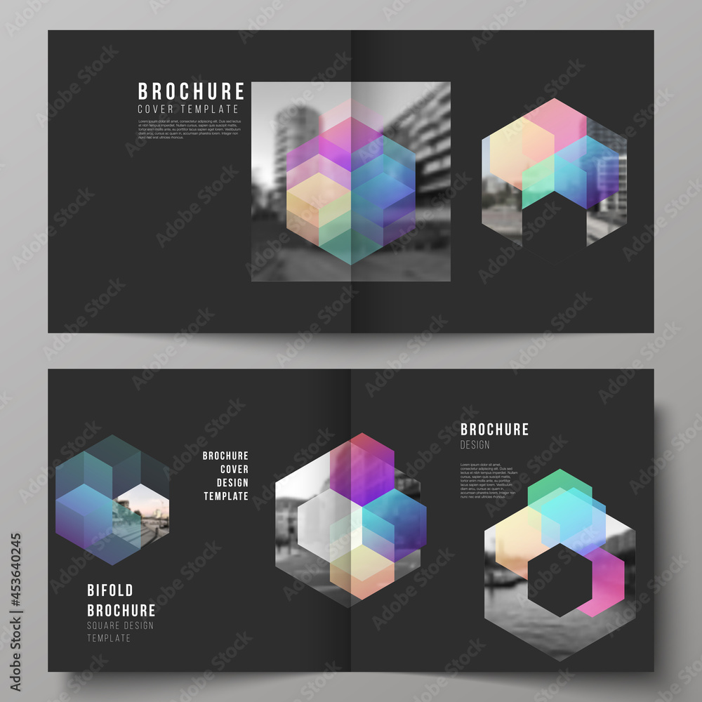 Vector layout of two covers templates with colorful hexagons, geometric ...