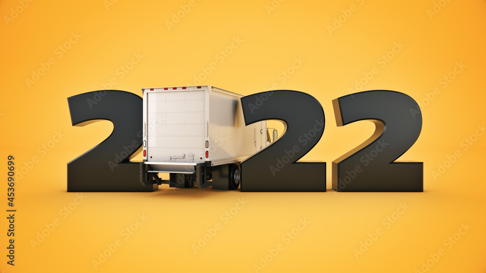 delivery truck concept 2022 New Year sign. 3d rendering. 3d rendering Stock Illustration | Adobe ...