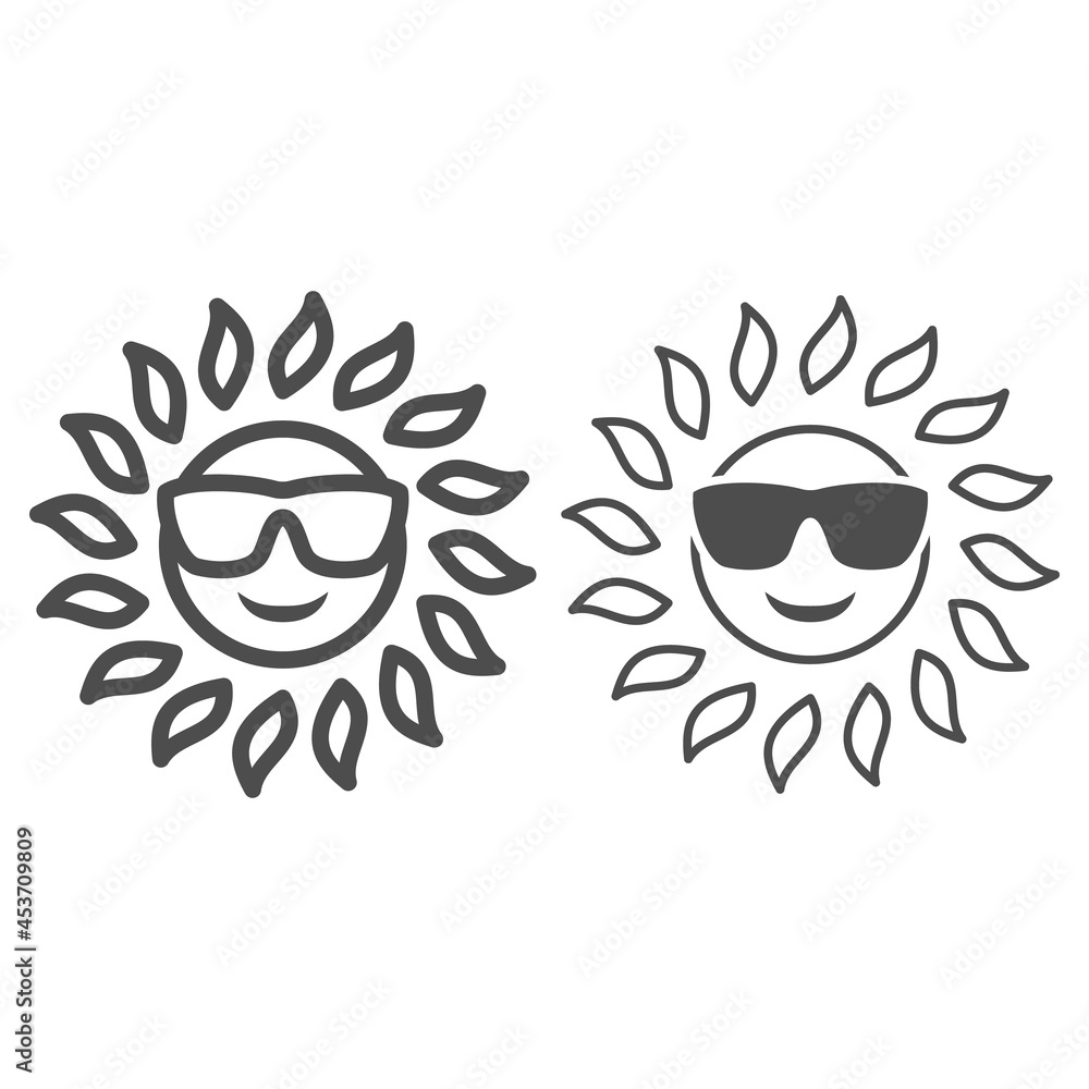 Sun in glasses line and solid icon, weather and climate concept ...