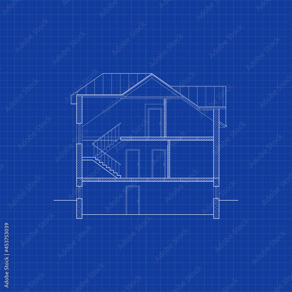 Architectural modern background. Cross-section suburban house. Vector ...