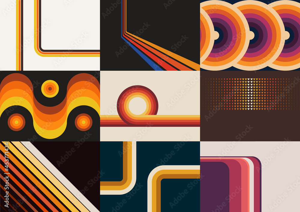 Vector de Stock 1970s Backgrounds, Vintage Color Templates for 70s ...
