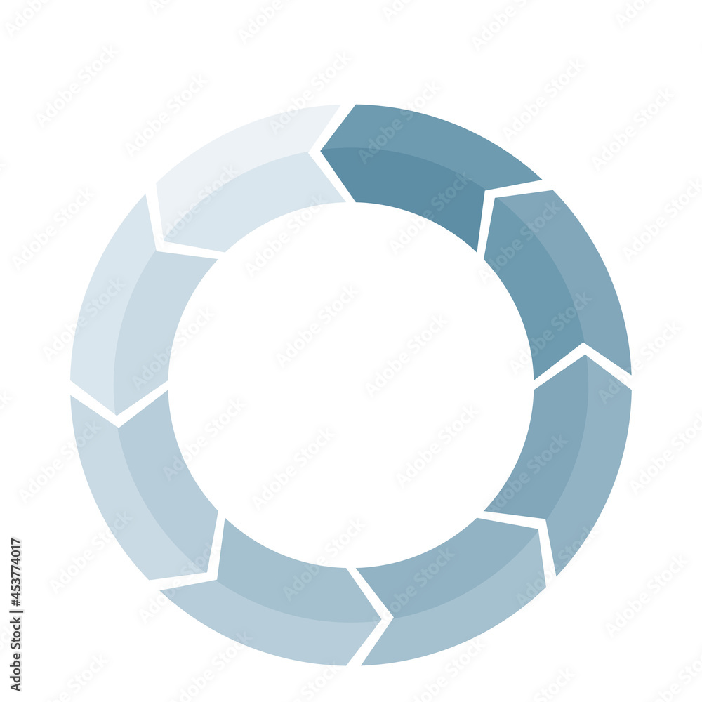 Infographics. Pie chart divided into 8 parts, charts, illustrations, PDCA, business, process ...