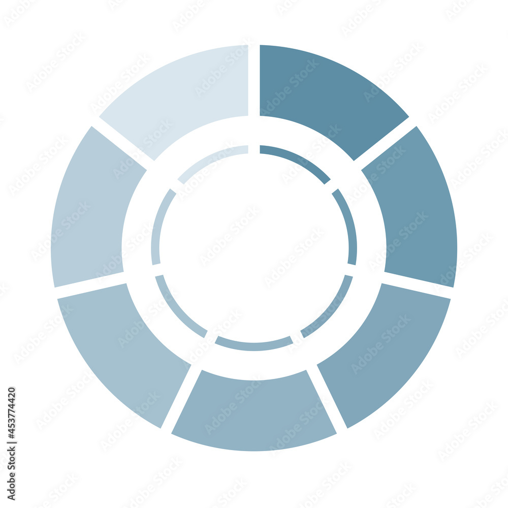 Infographics. Pie chart divided into 7 parts, charts, illustrations, PDCA, business, process ...
