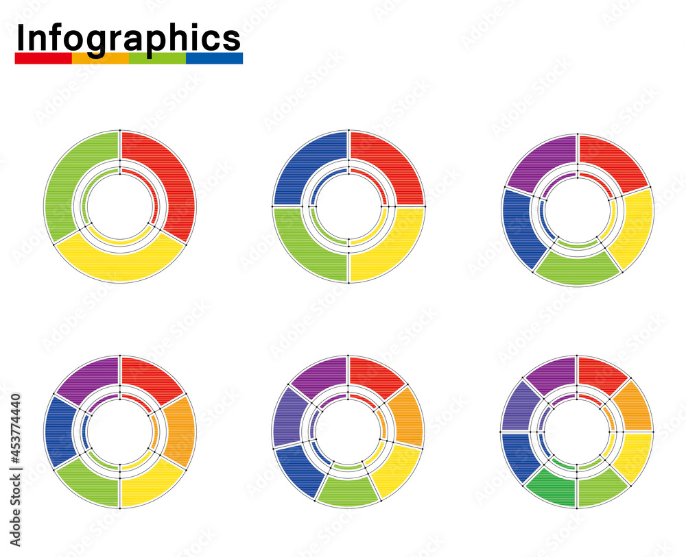 Infographics. Chart chart of pie chart divided into 3-8, set of illustrations, PDCA, business ...