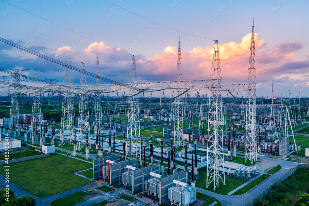Aerial view of a high voltage substation. Stock Photo | Adobe Stock