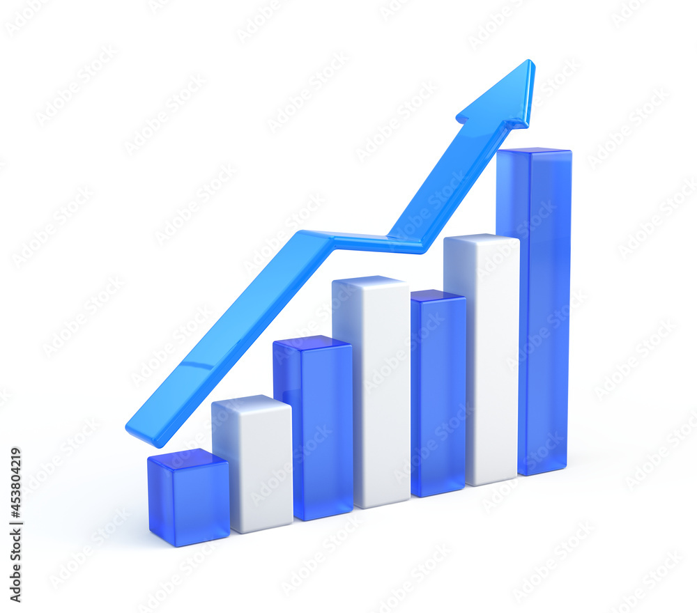 Statistic, growth concept. Bar chart and arrow isolated on white ...