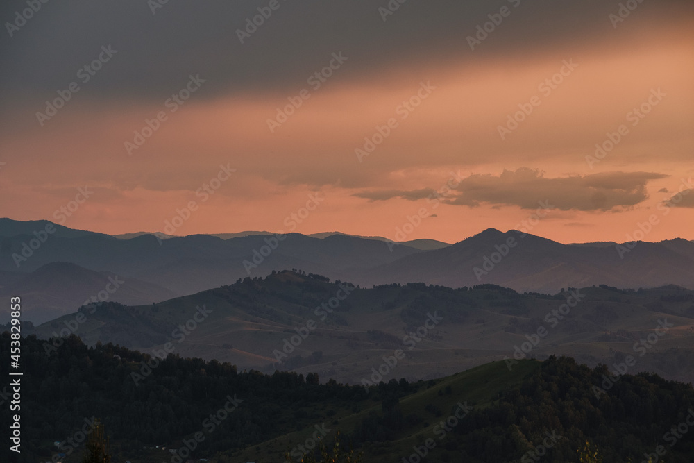 Sunset view of the mountains from the observation deck on Mount Tugaya ...