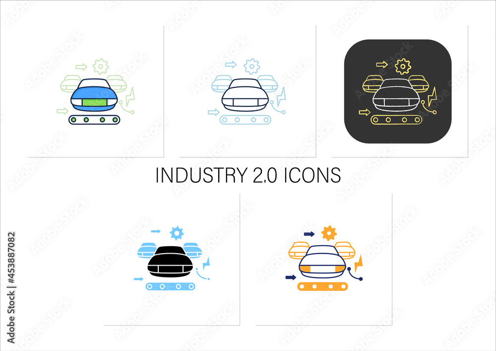 Industry 2.0 icons set. Modern technology. Digitalization. Mass ...