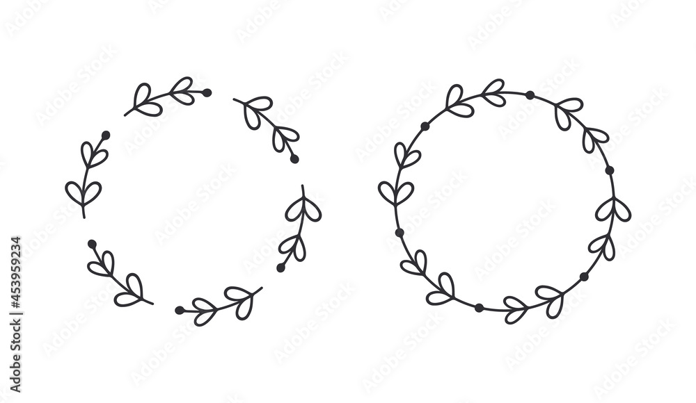 Frame template. Wreath. Round frame with vine. Hand drawn floral ...