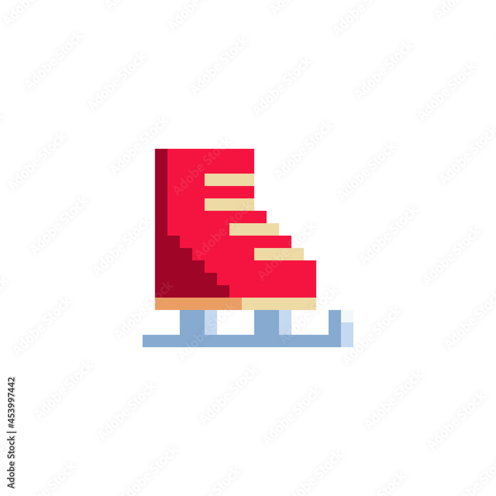 Red figure skates pixel art icon. Design for stickers, shoe store logo ...