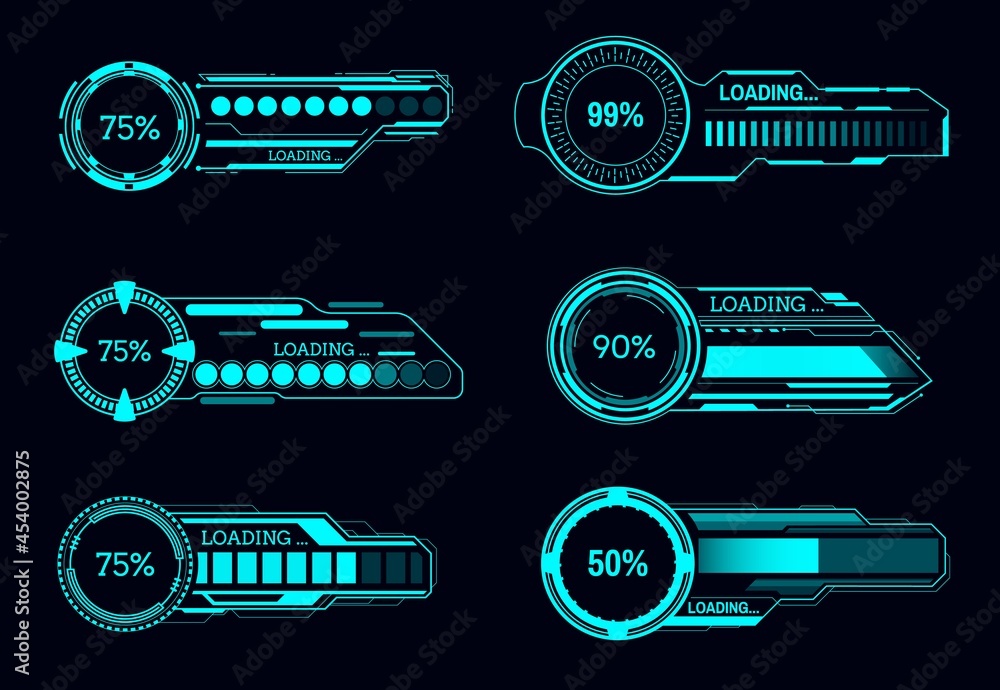 Vector de Stock HUD futuristic loading progress bars, Sci Fi vector user interface. Game ui ...