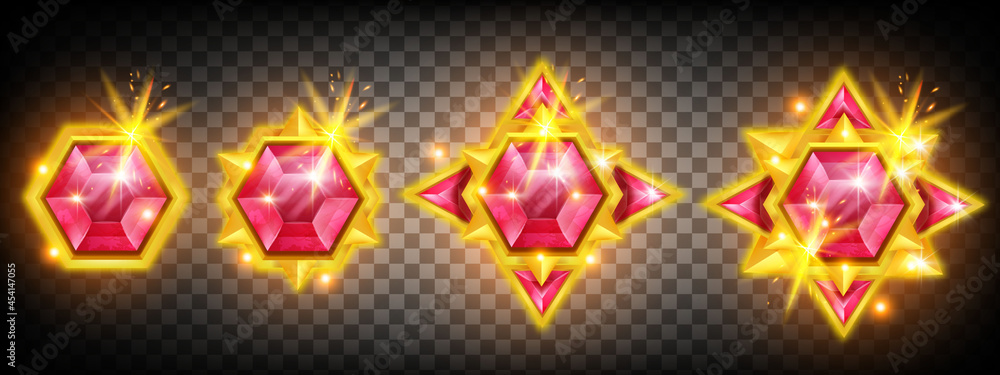 Game gem crystal set, vector diamond jewel stone icon, fire gold ...