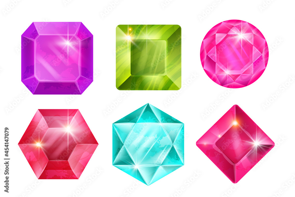Game gem crystal icon set, vector jewel stone illustration, UI magic ...