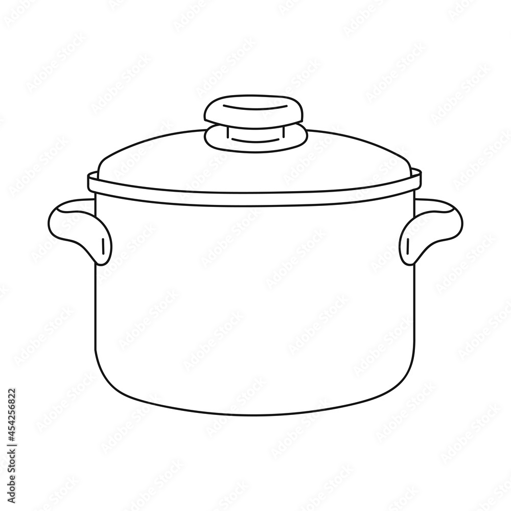 Metal stewpan with lid. Coloring book page for kids. Cartoon style ...