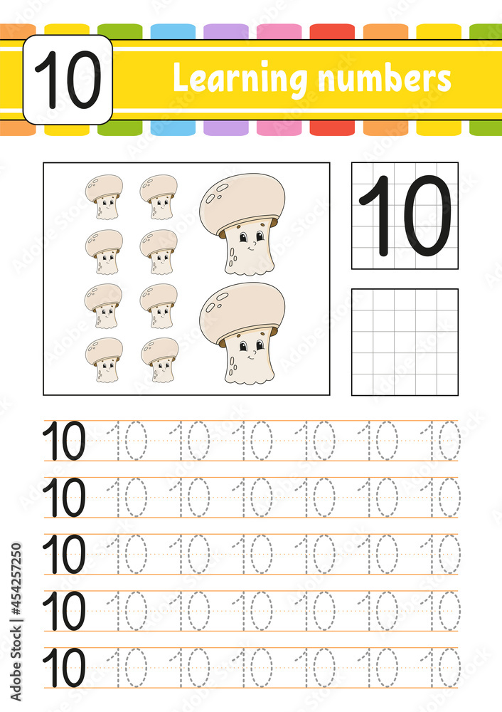 Trace and write numbers. Handwriting practice. Learning numbers for ...