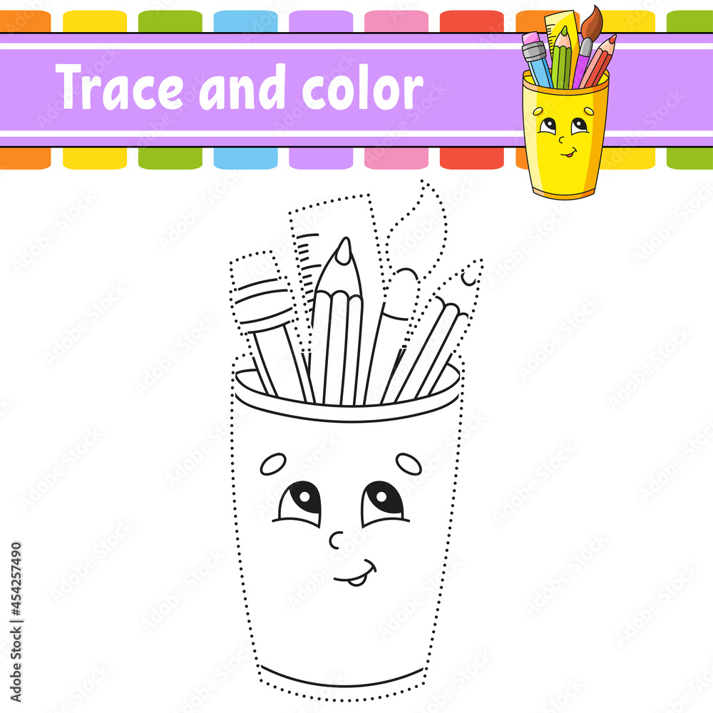 Trace and color. Coloring page for kids. Back to school theme ...