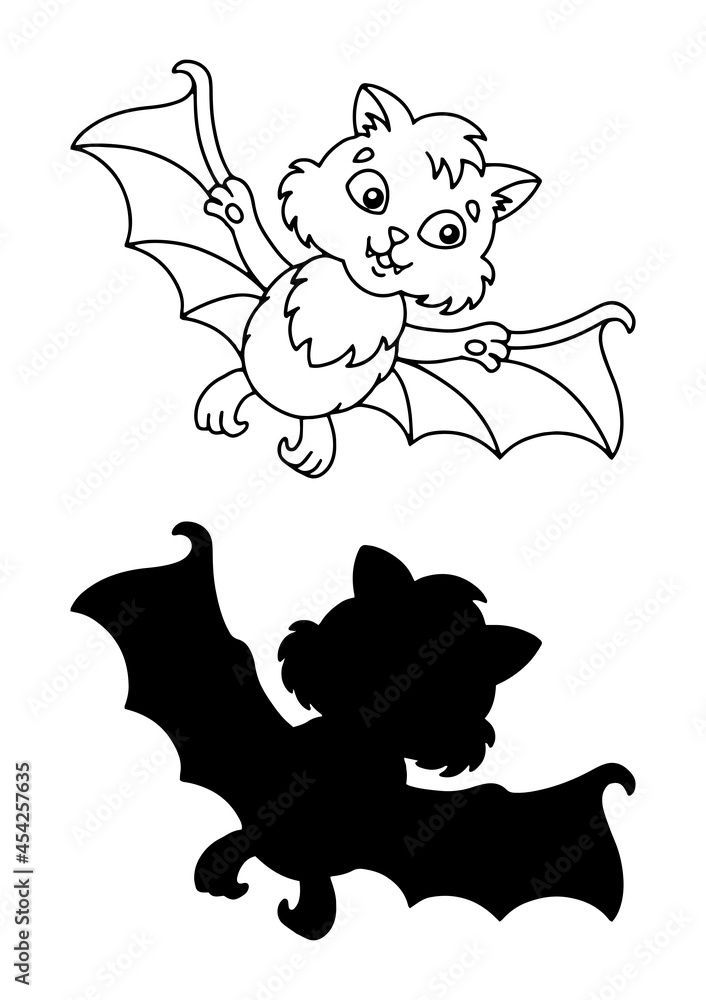 Cute bat. Halloween theme. Coloring book page for kids. Cartoon style ...