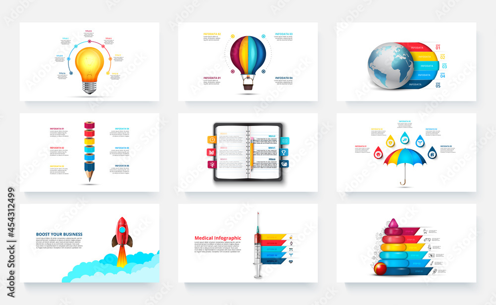 Set of realism vector illustrations for creative illustrations. Nine ...