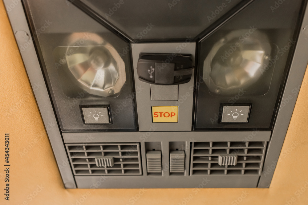 System and control panel for passengers in a tourist bus with buttons ...
