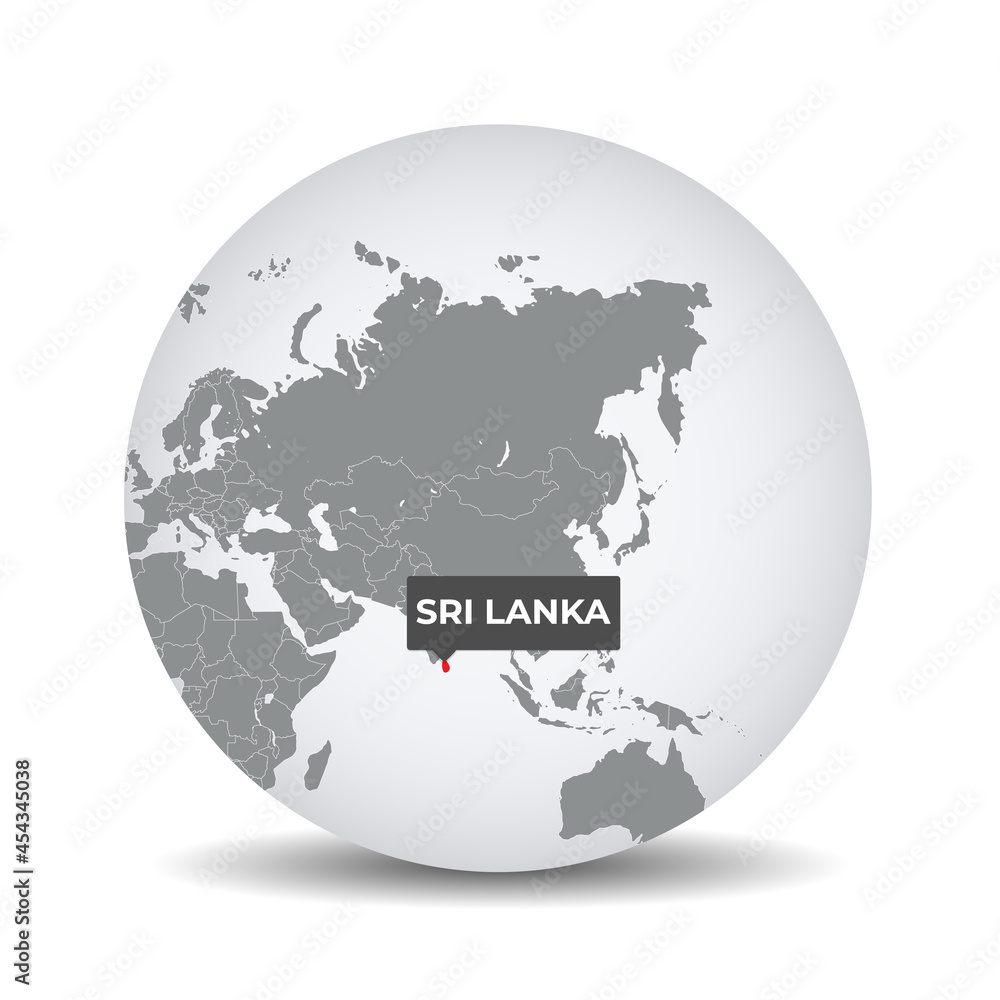 World Globe Map With The Identication Of Sri Lanka Map Of Sri Lanka