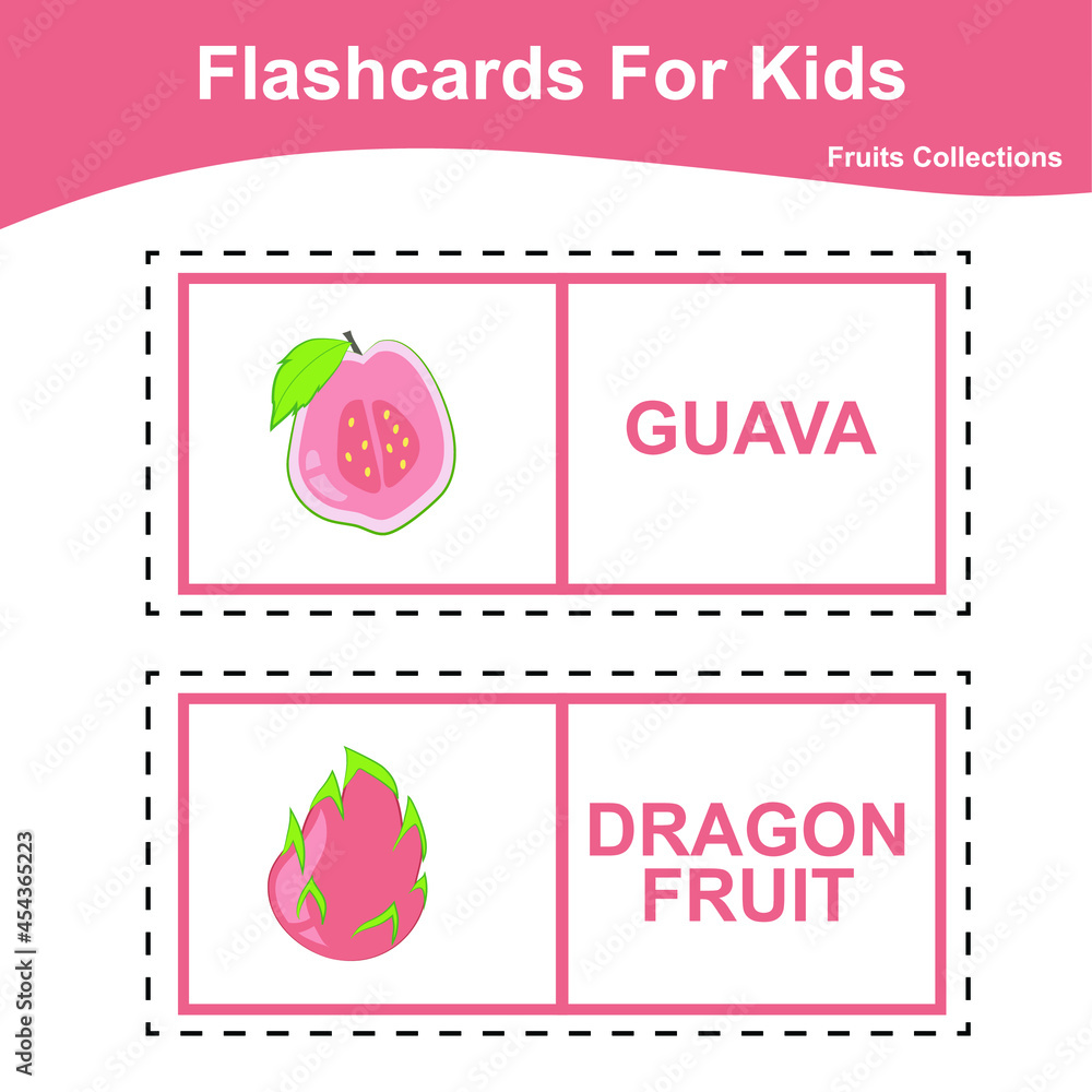 Vector set of fruit collections flashcard. Educational printable ...
