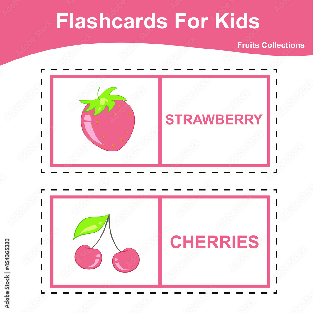 Vector set of fruit collections flashcard. Educational printable ...