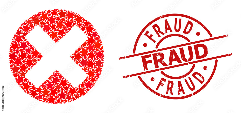 Cancel sign star mosaic and grunge Fraud stamp. Red watermark with ...