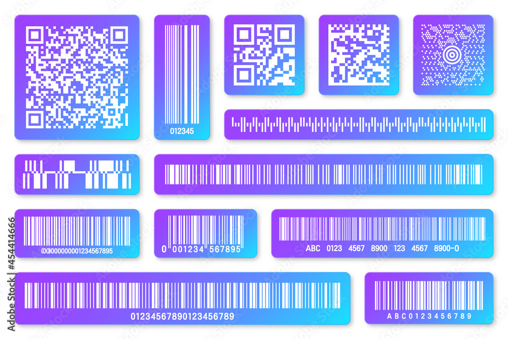 Modern colorful product barcodes and QR codes. Identification tracking ...