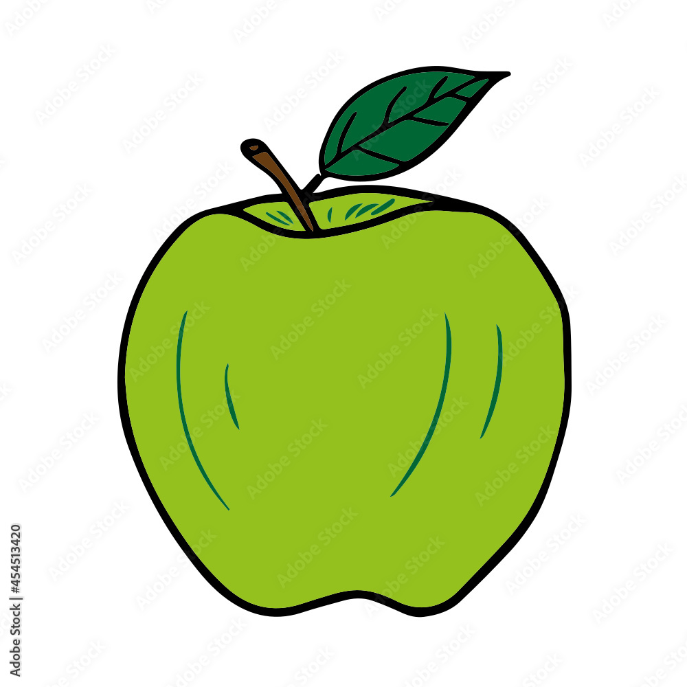 Apple Green Apples Fruit Line Art Colour Sketch Creature Animal Outline ...