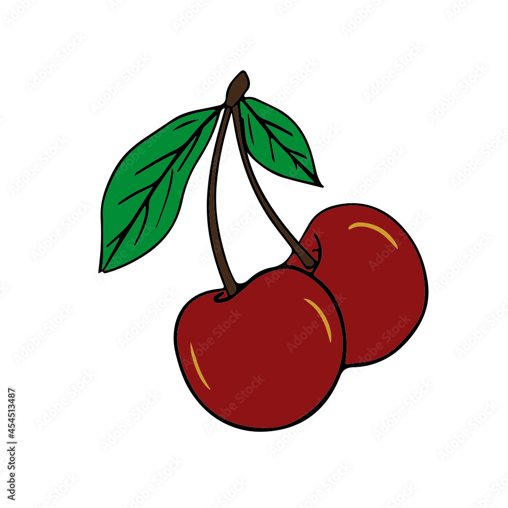 Cherry Fruit Line Art Colour Sketch Creature Animal Outline Silhouette ...