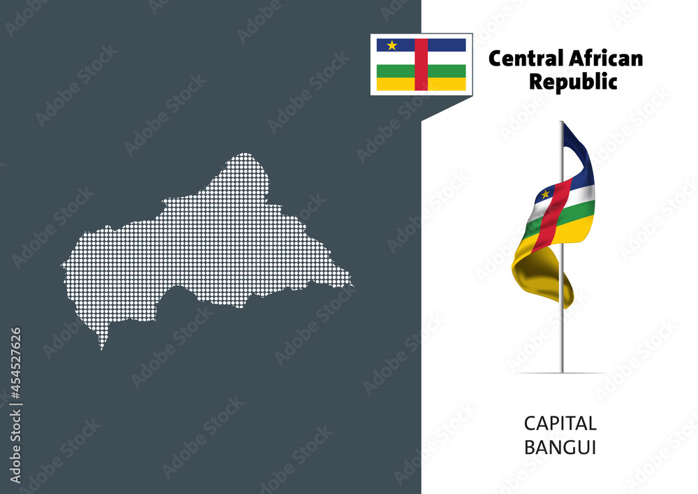 Flag of the Central African Republic on white background. Dotted map of ...