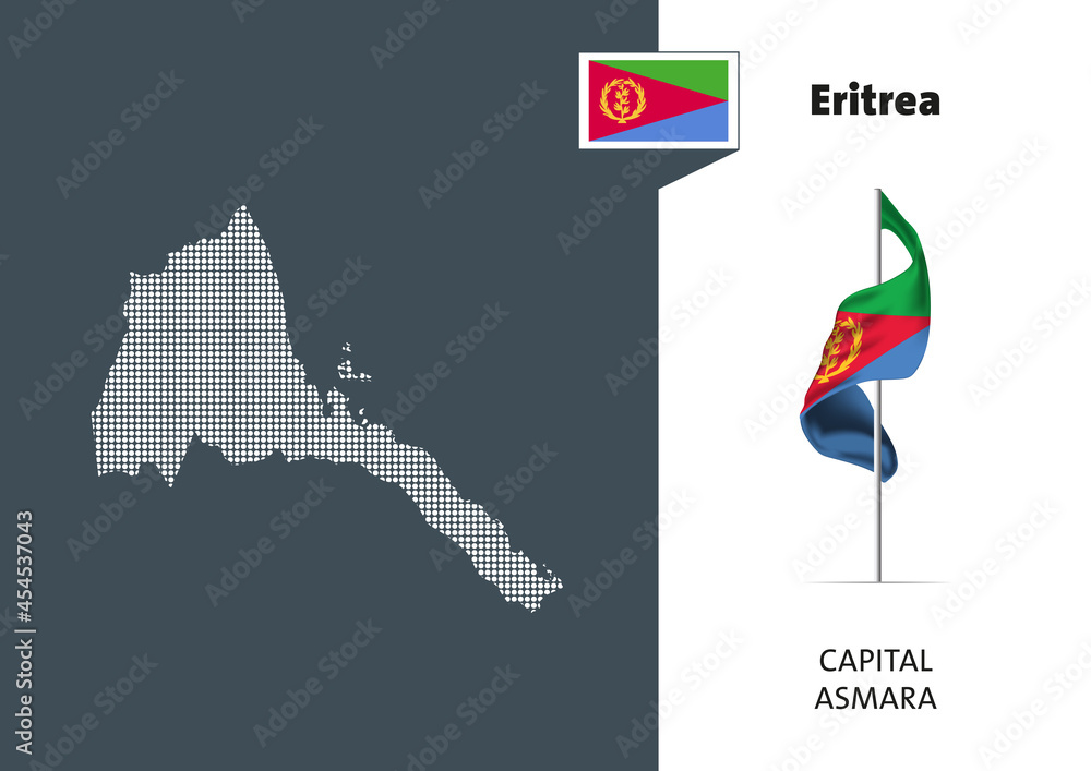 Flag of Eritrea on white background. Dotted map of Eritrea with Capital name - Asmara. (EPS 10 ...