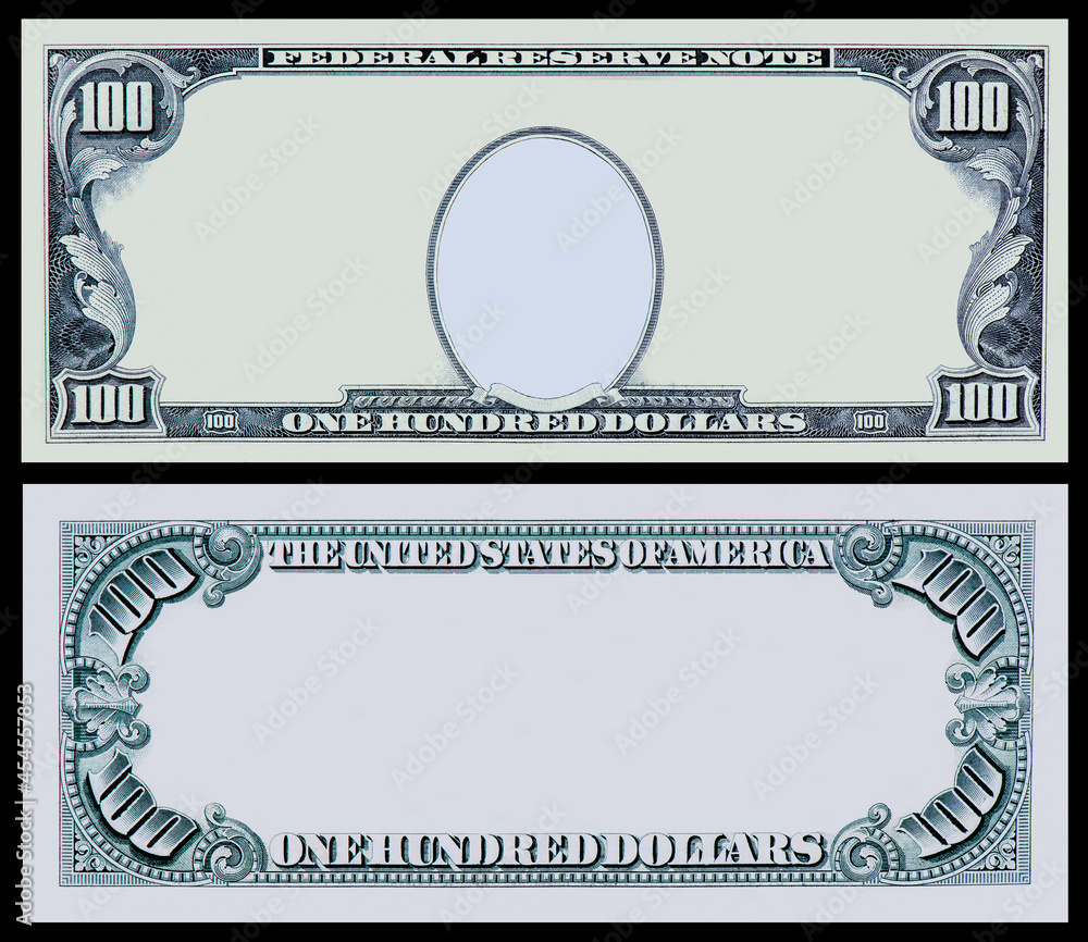 Clear 100 Dollar Banknote pattern, One hundred dollar border with empty ...