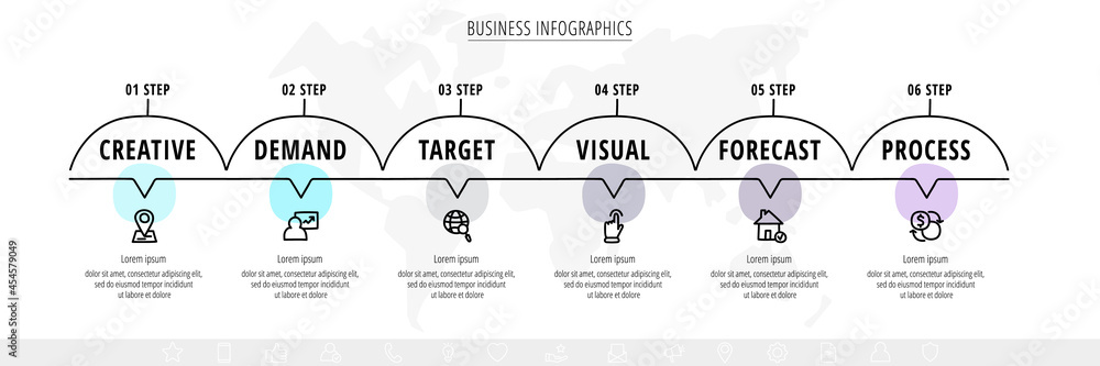 Hand-drawn vector minimal line infographics with icons. Timeline ...
