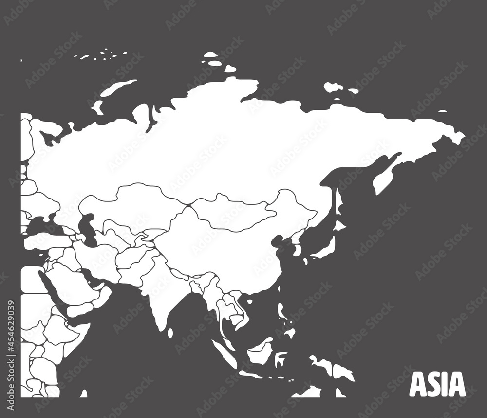 Simplified schematic map of Asia. Blank isolated continent political ...