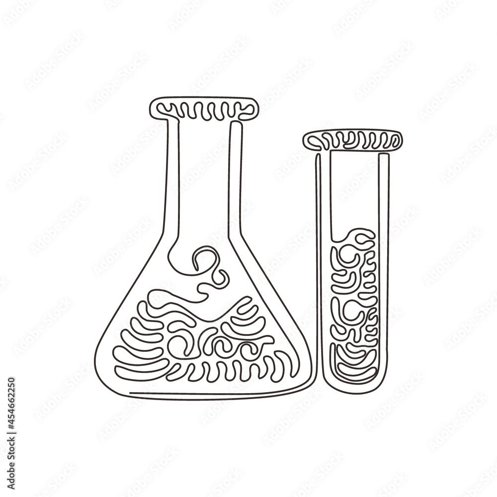 Continuous one line drawing chemistry laboratory glassware. Graduated ...