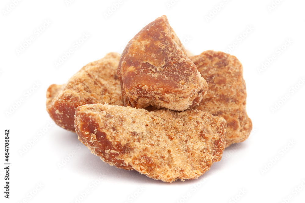 Micro close-up and details of Organic Indian sugarcane jaggery piece ...