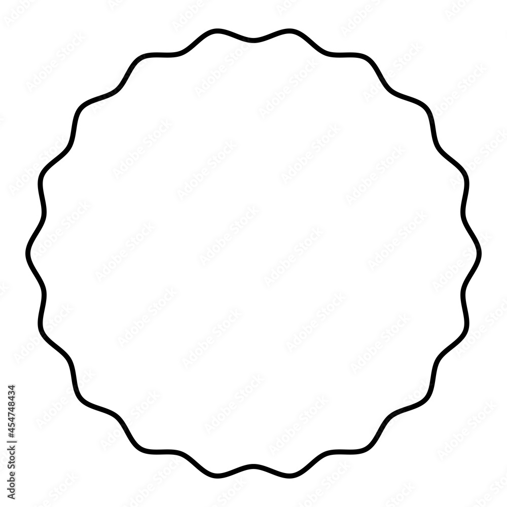 Round element with wavy edges Circle label sticker contour outline icon ...