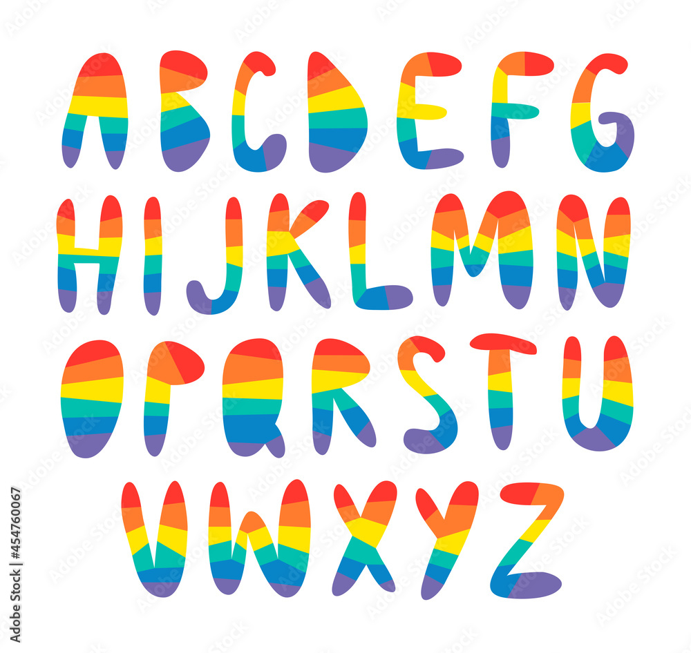 Vector Flat Illustration Rainbow Font. Cartoon Pride Colorful Drawing ...