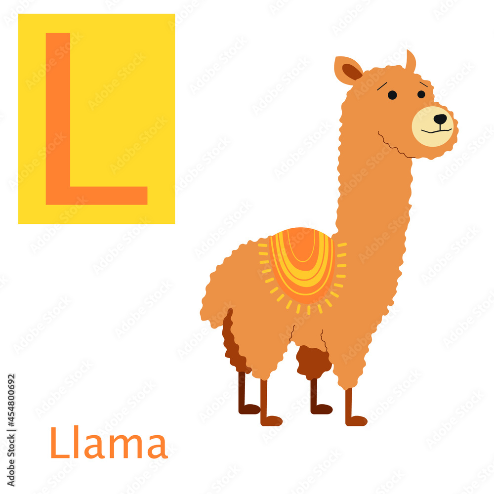Animal alphabet series. Letter L. Cute cartoon style llama. Latin ...