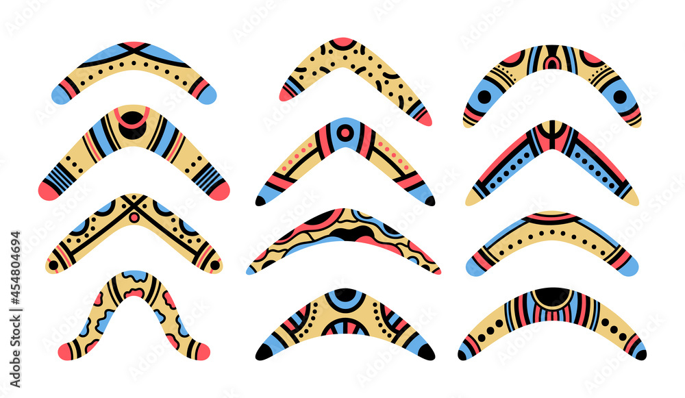 Doodle traditional wooden boomerang, hand drawn australian native ...