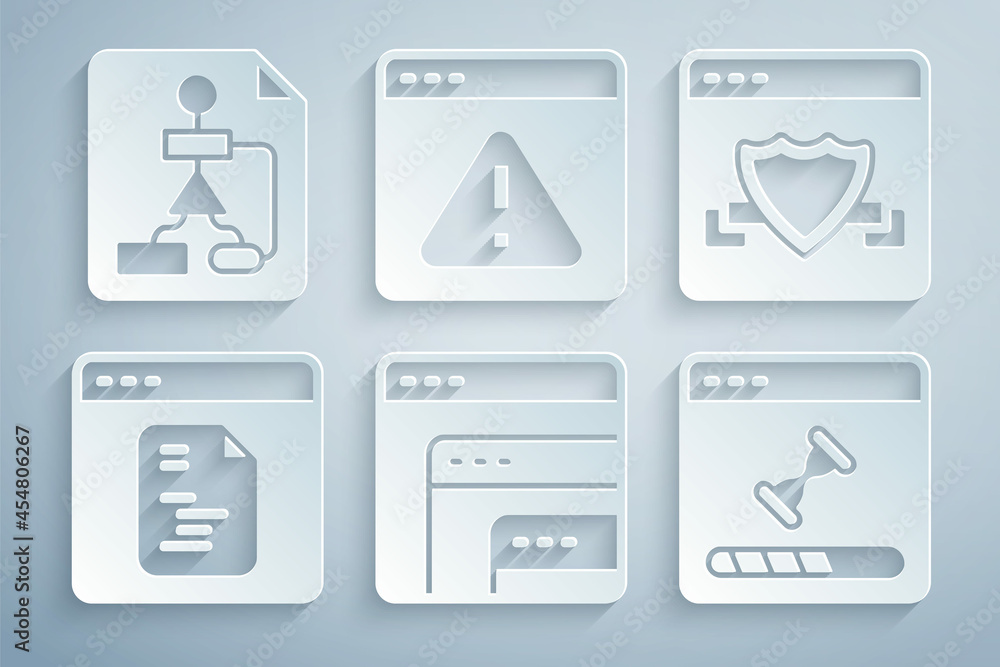 Set Software, Browser with shield, Loading data window, exclamation ...