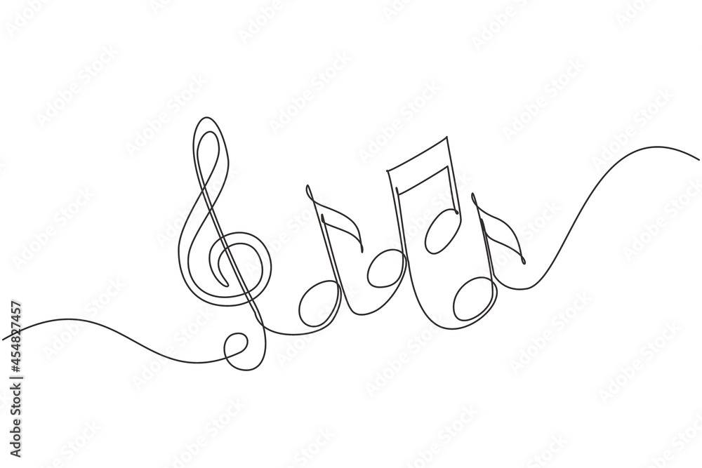 Continuous one line drawing music notes on stave. Musical symbol in one ...