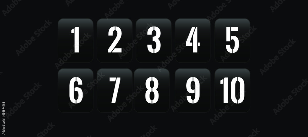 Flip clock numbers. Retro countdown, mechanical scoreboard number and ...